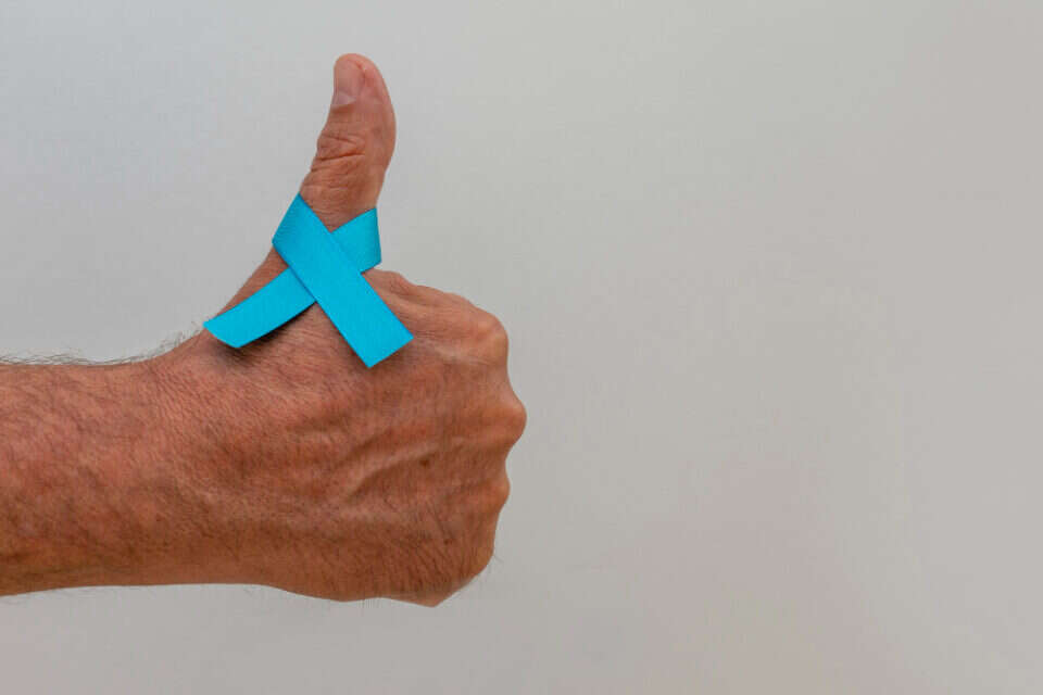 blue-ribbon-bow-finger-positive-sign-prostate-cancer-prevention ...